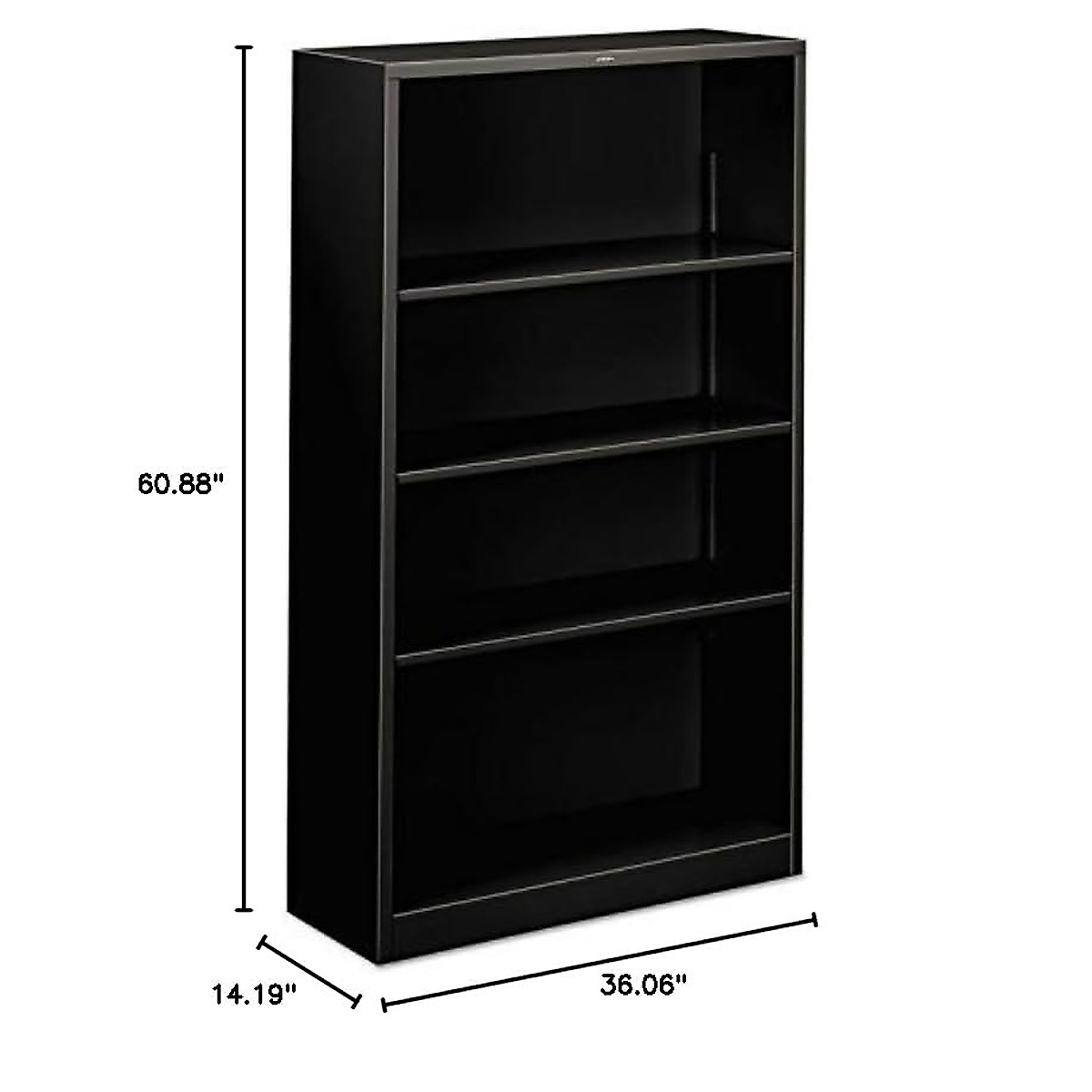 HON Metal Bookcase - 34.5" x 12.62" x 59" - Steel - 4 x Shelf(ves) - Rust Resistant, Heavy Duty - Black