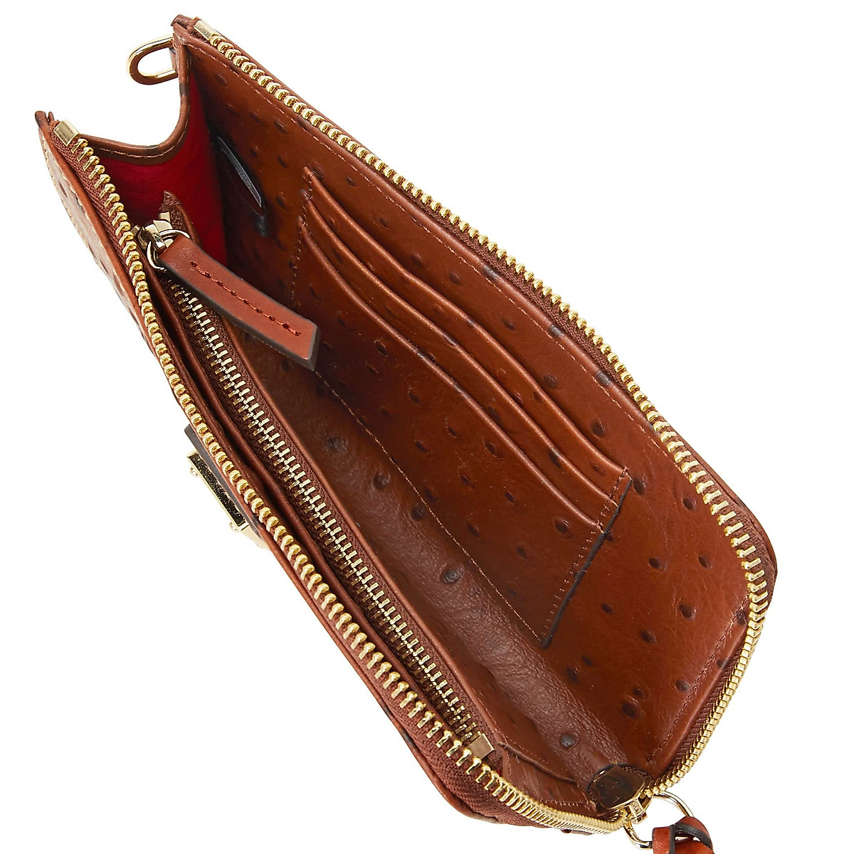 Dooney & Bourke Handbag, Ostrich Folded Zip Wristlet - Cognac
