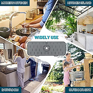 Faucet Handle Drip Catcher - Silicone Faucet Handle Drip Catcher Mat for Kitchen Sink,Silicone Faucet Mat Fit Most Faucets,Faucet Drying Mat for Kitchen & Bathroom Countertop Protect（Gray)