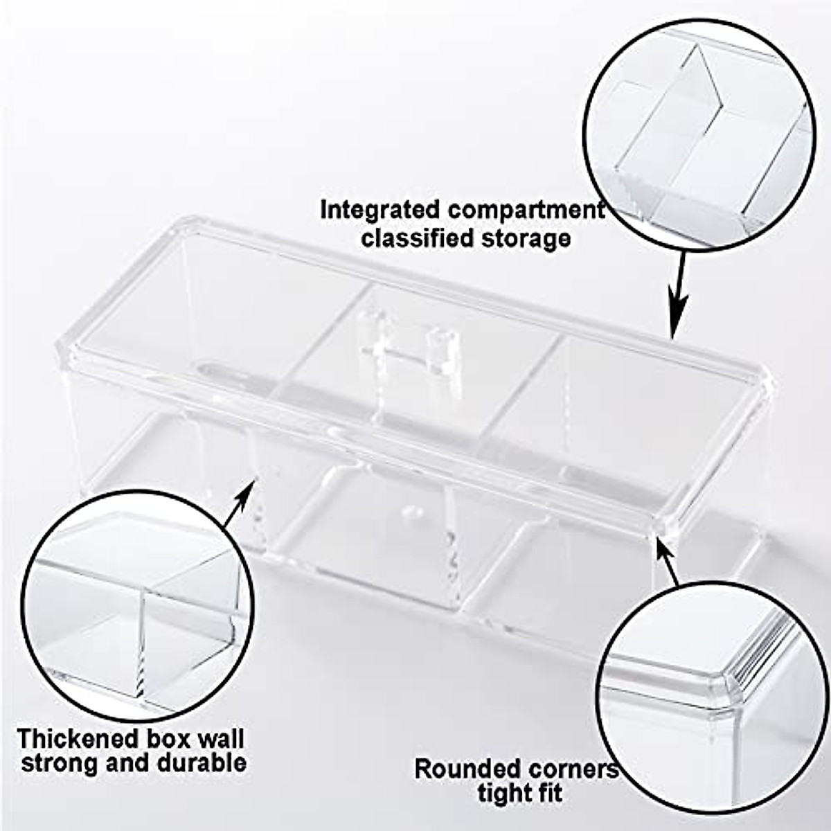 Square Qtip Holder Dispenser, 3 Compartments Cotton Ball Holder, Bathroom Canisters for Cotton Swab, Ball, Cotton Pad Organizer, Clear Acrylic Containers with Lid for Bathroom Vanity Countertop