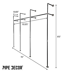 PIPE DECOR Wall and Floor Mounted Modular Clothing Rack, 115 in. W x 87.5 in. H, Black Steel Pipe, Fittings and Flanges, Industrial Design and Look for Home, Retail or Commercial Use
