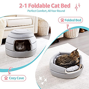 Made4Pets Cat Bed and House, 2-in-1 Foldable Cat Houses for Indoor Cats, Soft Velvet Cat Cave, Removable and Washable Cushion, Cat Condo for All-Season Comfort and Style