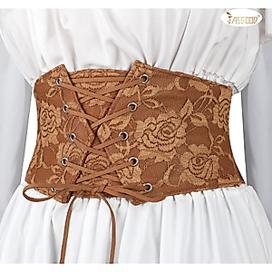 JASGOOD 2 Pack Women Elastic Wide Waist Belt Lace-up Tied Waspie Corset Belt for Dress