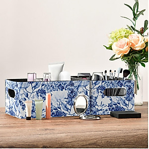 QwThum Closet Storage Bins,2 Pcs Felt Open Home Storage Containers Organizer with Handles Collapsible Shelf Basket for Home Office Craft Room Classroom Fabric Basket Storage Blue and White