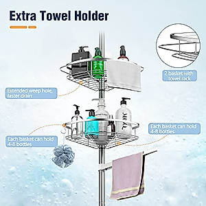 LIVECAST Shower Caddy Corner Organizer with Tension Pole for Bathroom Bathtub Stainless Storage for Shampoo Accessories, 4 Adjustable Shelves, 40 to 114 Inch
