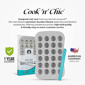 Silicone Muffin Pan - Non-Stick Oven Dish - Professional Baking Mould - Multi-Purpose Cupcakes Tart Shells Mini Cheesecakes - BPA Free - Dishwasher Freezer Safe - Quick Release (24-Cup) by Cook'n'Chic