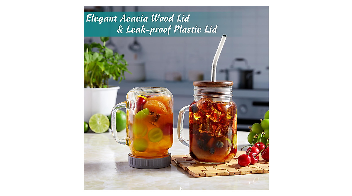 DRASTAR Mason Jar Cups with Lids & Straws - 16oz Glass Set