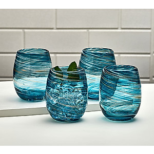 Mikasa Color Swirl Stemless Wine Glass, 4 Count (Pack of 1), Blue