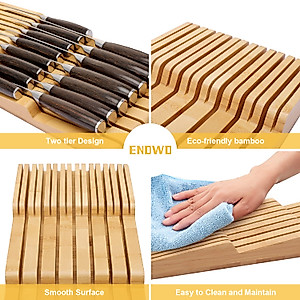enowo Bamboo Knife Block Knife Drawer Organizer, Knife Holder for Kitchen Drawers Hold 15 Knives(Not included), Kitchen Knife Organizer Drawer Insert, Perfect for Home and Chefs