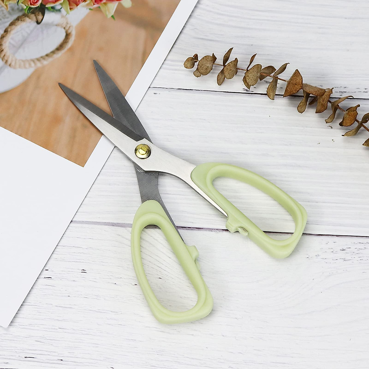 All Purpose 8" Scissors Heavy Duty Ergonomic Comfort Grip Shears Sharp Scissors for Office Home Household (Green)