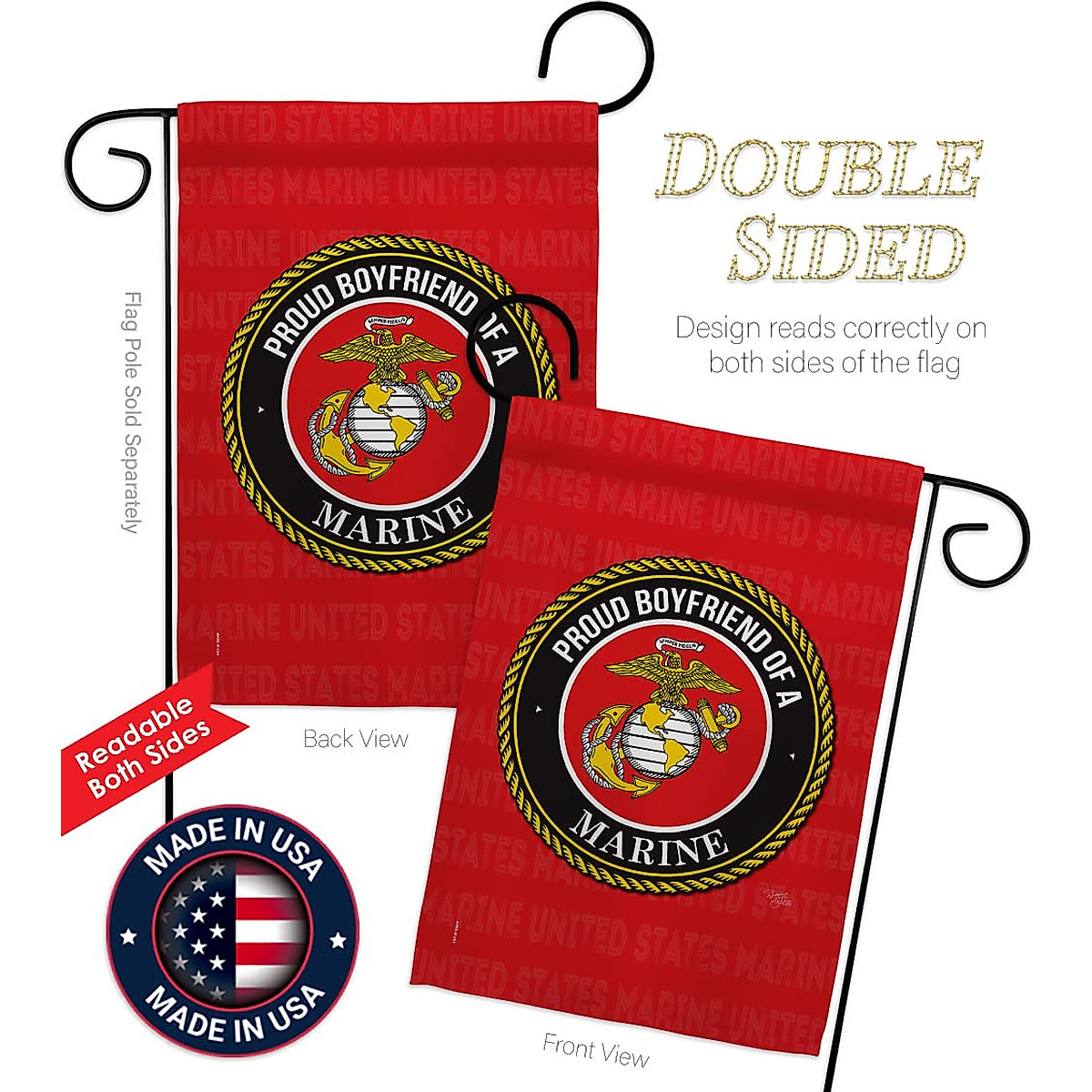 Breeze Decor Proud Boyfriend Garden Flag Armed Forces Marine Corps USMC Semper Fi United State American Military Veteran Retire Official House Banner Small Yard Gift Double-Sided, Made in USA