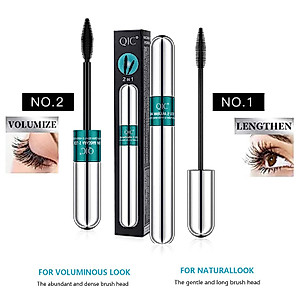 2 in 1 Vibely Mascara 5x Longer Voluminous Eyelashes, Natural Waterproof No Clumping, 3 Set with 4D Silk Fiber Mascara & Eyeliner & Eyebrow Pencil, Long Lasting Makeup Salon Kit (4# Black)