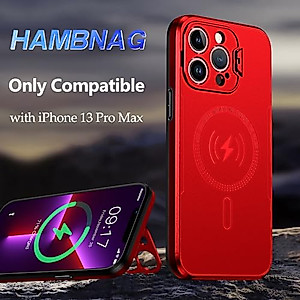 HAMBNAG Magnetic Case for iPhone 13 Pro Max Compatible with MagSafe,[2 Layer Military Grade Structure Protection][Built-in Camera Ring Stand] Cover for iPhone 13 Pro Max 6.7 Inch,Red