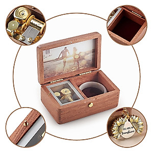 SOFTALK Vintage Jewelry Box Musical Boxs with Customizable Photos Case for Gifts Christmas Birthday and Valentine's Day（Simple Rosewood, Tune : Howl's moving castle-Merry Go Round of Life）