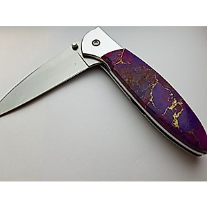 Santa Fe Stoneworks Purple Turquoise handle Pocketknife on Leek Blade A/O