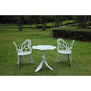 Caesar Furniture Cast Aluminum Outdoor Patio Butterfly Chair and Table (3 pcs, White)