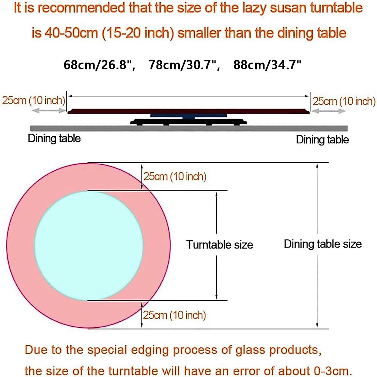 MegLob Marble Pattern Lazy Susan Turnable, Tempered Glass Lazy Susan Turnable for Dining Table, Hotel Serving Rotating Tray, 8Mm Thickness, Easy to Share Food,⌀78cm/30.7"