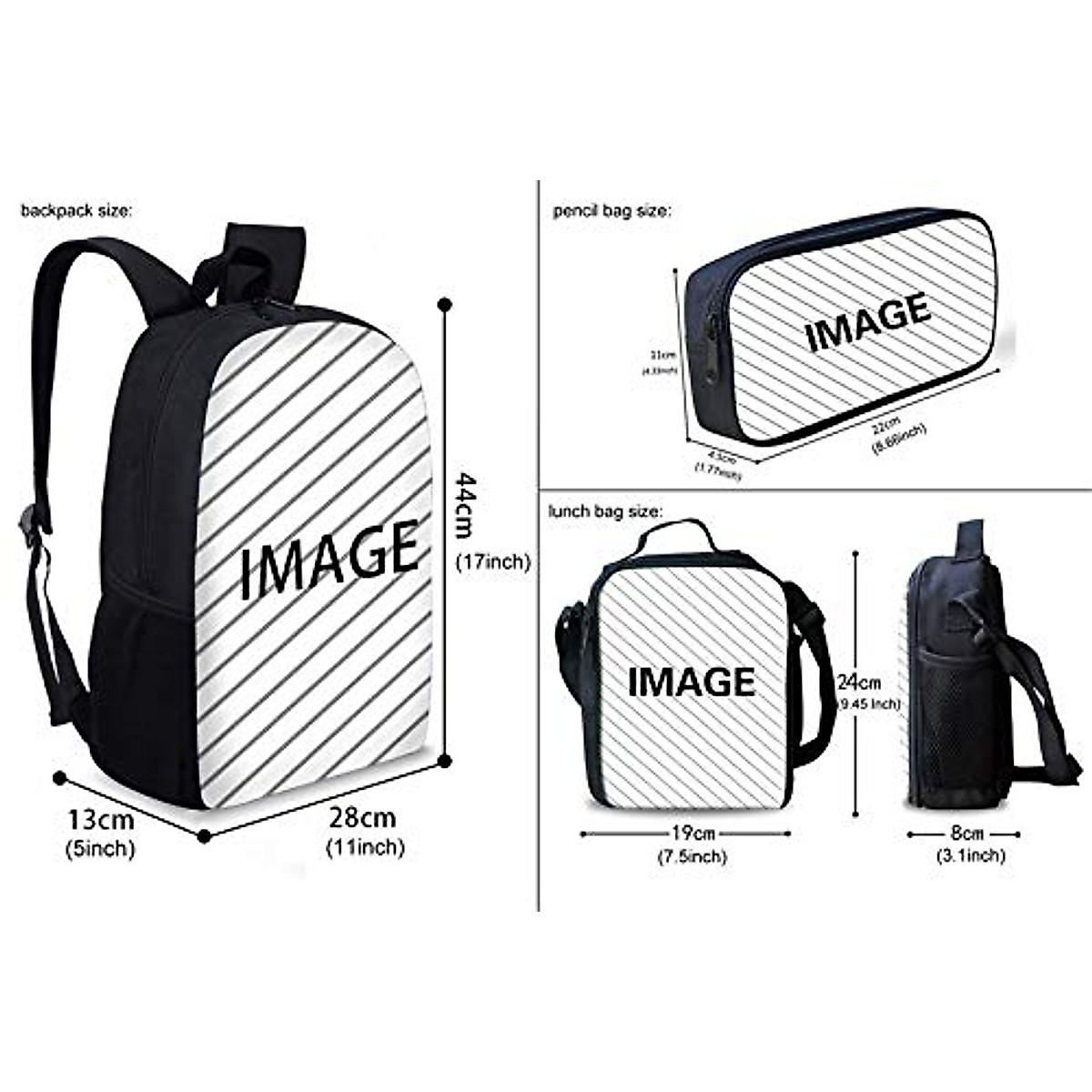 HUGS IDEA Orca Killer Whale Print 3Pcs School Backpacks Set for Girls Schoolbags with Lunch Box Pencil Case Bookbags Casual Daypack 3 in 1