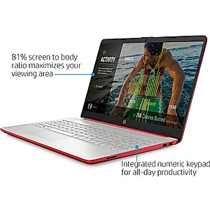 HP 15.6in Laptop (Intel Pentium Quad-Core N5000, 4GB RAM, 256GB SSD, HDMI, WiFi, Bluetooth, HD Webcam, Windows 10 S) (Renewed) Red