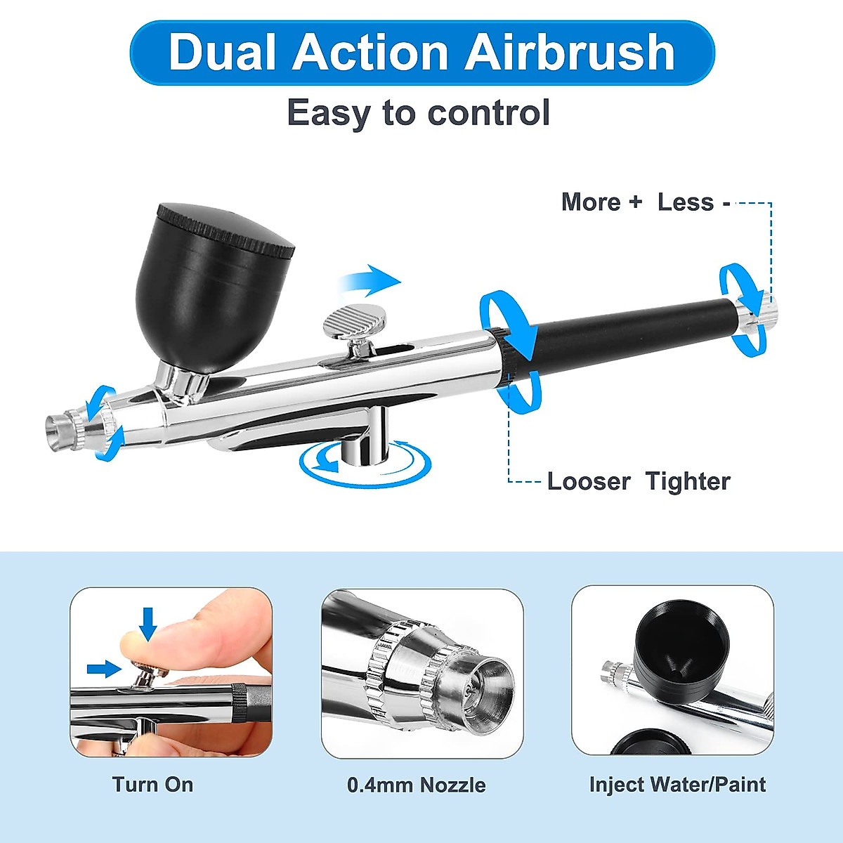 Nlapldy Airbrush Kit with Air Compressor, Upgraded 7.4V 34PSI Air Brush Gun Rechargeable Portable Cordless Air Brush Painting with 0.4mm Nozzle for Painting, Nail Art, Tattoo (Black)