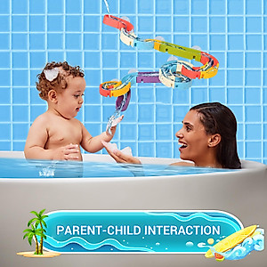 AXSOGAO Toddler Bath Toys 28Pack Wall Bathtub Toys Water Slide Bath Toy for Toddlers 1-3 2-4 4-8 Bath Toys DIY Building Take Apart Set Shower Gifts Duck Slide Bath Toys Birthday Gift for Boys Girls