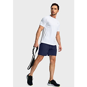 Men's Running Shorts with Zipper Pockets 7 Inch Lightweight Quick Dry Gym Athletic Workout Shorts for Men (Navy, M)