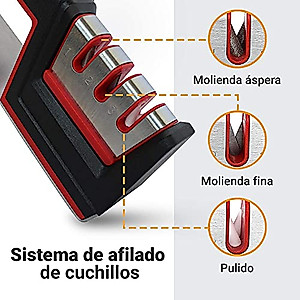 Professional Manual Sharpener for Kitchen Knives and Scissors. Manual sharpener. DIAMOND powder blades for ceramic or steel knives - Non-slip base - GIFT SAFETY GLOVE