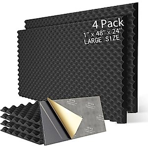 FOUCARSI Acoustic Foam Egg Crate Panel Studio Foam Wall Panel 48" X 24" X 1" (4 PACK, Black)