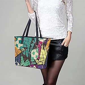 Womens Handbag Football Doodle Pattern Leather Tote Bag Top Handle Satchel Bags For Lady