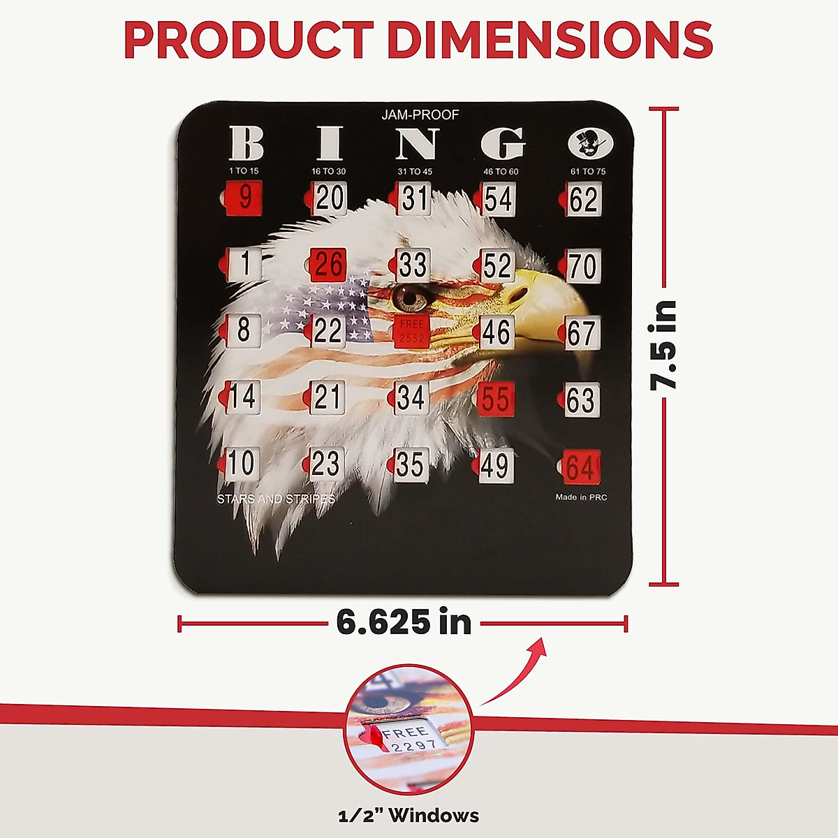 MR CHIPS Jam-Proof Fingertip Bingo Cards with Sliding Windows 50 Pack in Stars & Stripes Design