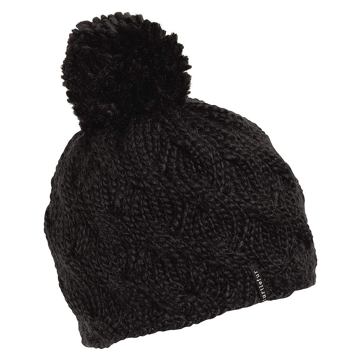 Turtle Fur Women's Wave On Wave Merino Wool Plush Fleece Lined Pom Beanie, Black