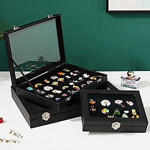 Pursuestar Black Dustproof Pin Display Case Shadow Box Frame with Hooks for Military Medal Jewelry Pin Badge Rings Necklaces Bracelets- 11x8 Inch