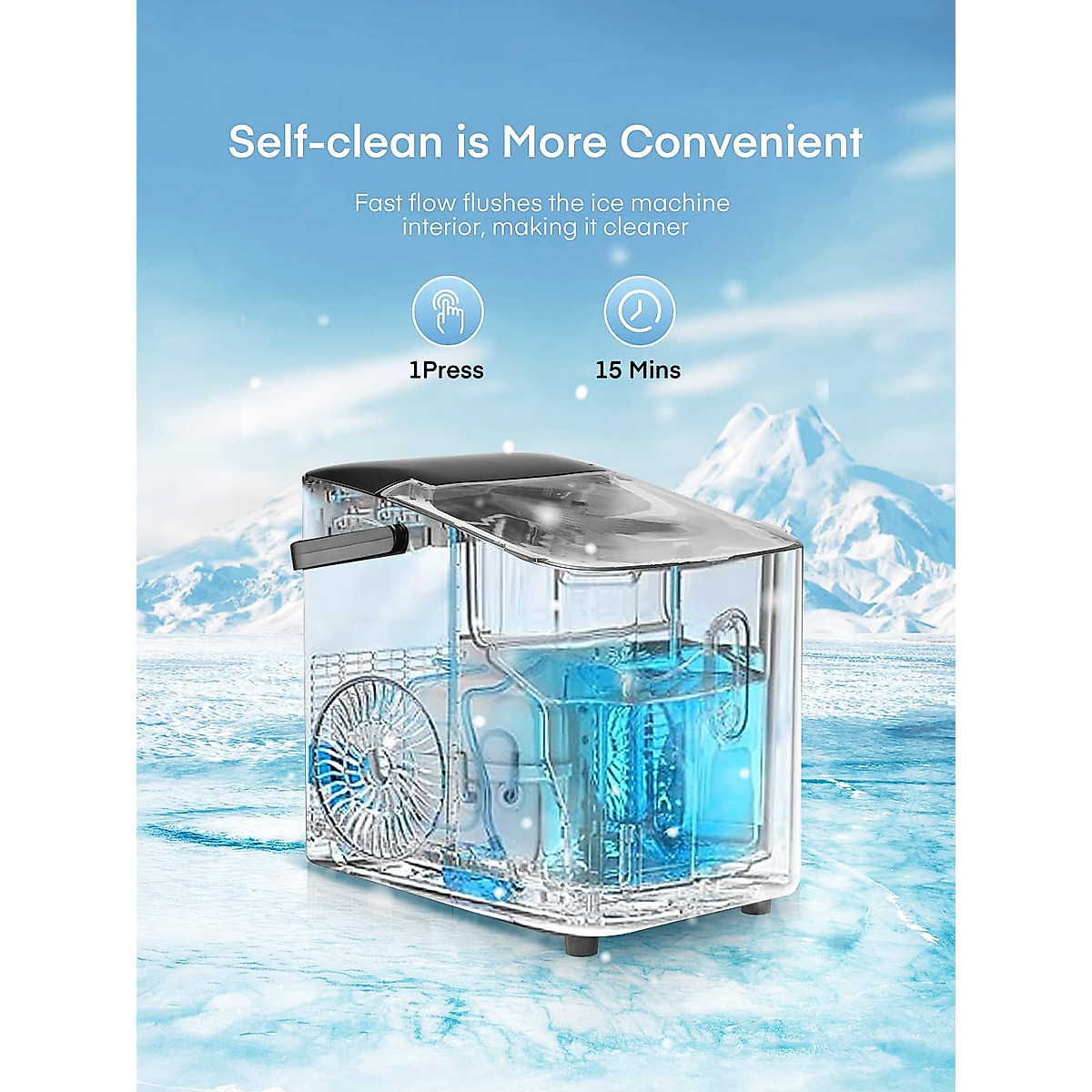 FOHERE Countertop Ice Maker with Handle, Portable Ice Machine Self-Cleaning, 28 lbs in 24Hrs, 2 Sizes of Bullet Ice, Ice Ready in 6 Mins, with Ice Scoop & Basket, for Home/Kitchen/Camping/RV