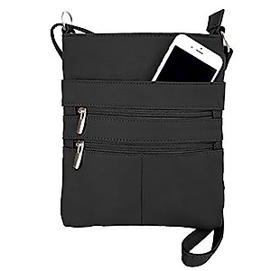 Roma Leathers Cross Body Purse - Premium Quality Leather - Designed in USA, Black