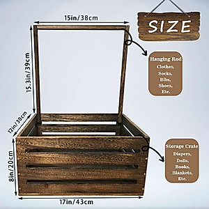 Baby Shower Crate Closet, Large Wooden Baby Basket with Handle, Baby Storage Crate Hamper, Baby Shower Gifts Crate, New Born Baby Gifts Basket for Boys Girls, Pregnancy Gifts for New Parents(Brown)