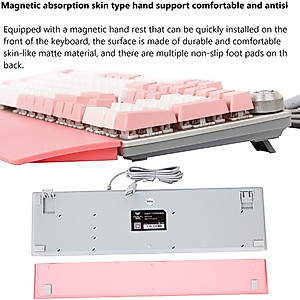 Mechanical Gaming Keyboard, with Multimedia Knob, Wrist Rest, Metal Panel, White LED Backlit, Pink and White PBT Keycaps, USB Wired Full-size Keyboard for Gamer Office PC Laptop Mac (Blue Switch)