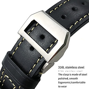 Genuine Leather With Rivets Watchband 20mm 21mm 22mm Fit for IWC Big Pilot's Watches Le Petit Prince TOP GUN IW3777 IW3293 Wristband Folding Buckle Cowhide Watch Strap (Crazy horse leather, 22mm)