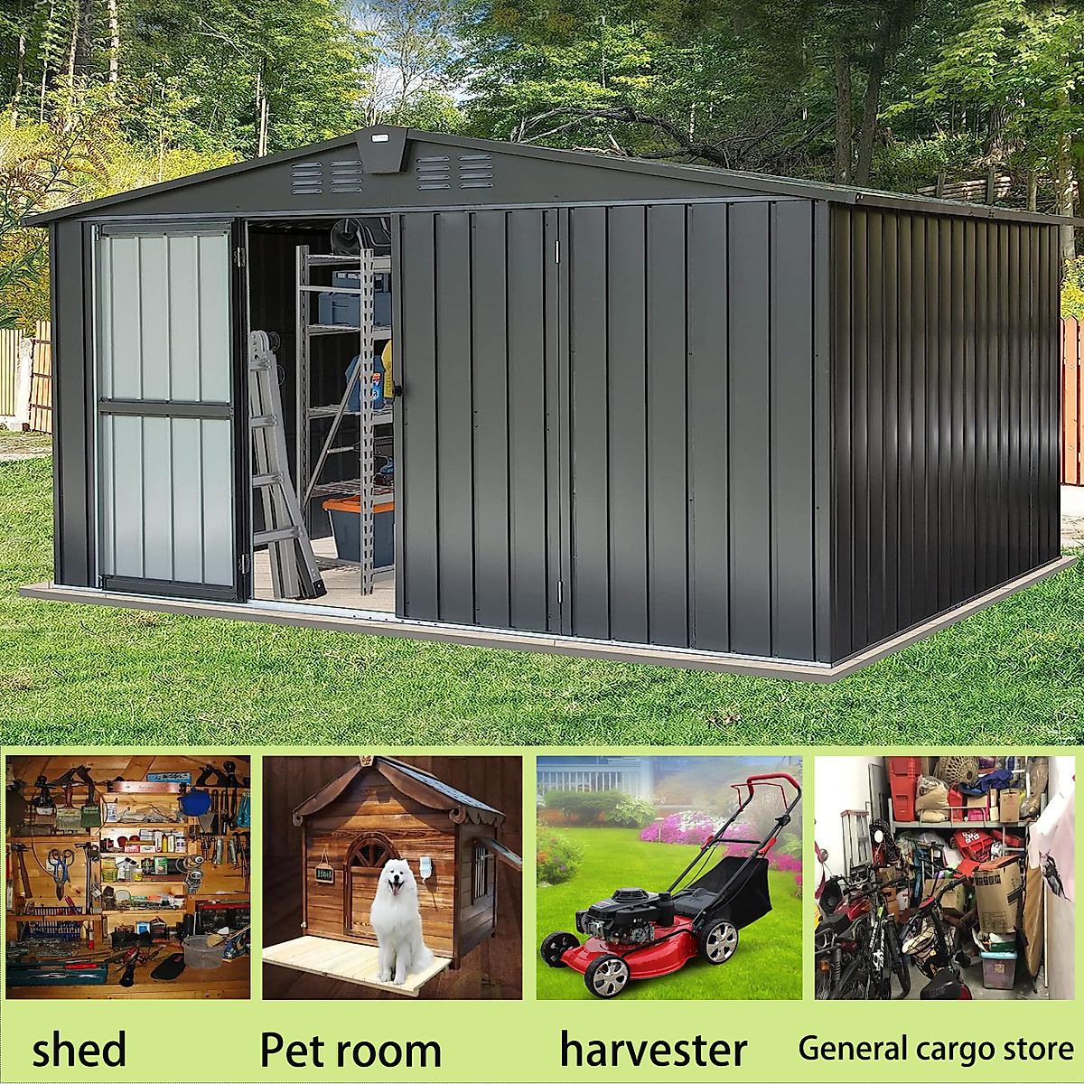 Outdoor Storage Sheds, 10' x 8', Patio Sheds, Garden Storage Cabinets, for Backyard, Terrace, Black