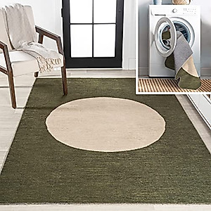 JONATHAN Y WSH113B-3 Cirkel Minimalist Geometric Dot Machine-Washable Indoor Area-Rug, Scandinavian, Modern, Bohemian Easy-Cleaning,Bedroom,Kitchen,Living Room,Non Shedding, Green/Cream, 3 X 5