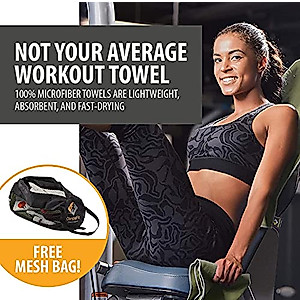 OlimpiaFit Quick Dry Towel - 3 Size Pack of Lightweight Microfiber Travel Towels w/Bag - Fast Drying Towel Set for Camping, Beach, Gym, Backpacking, Sports, Yoga & Swim Use﻿ (GREY)