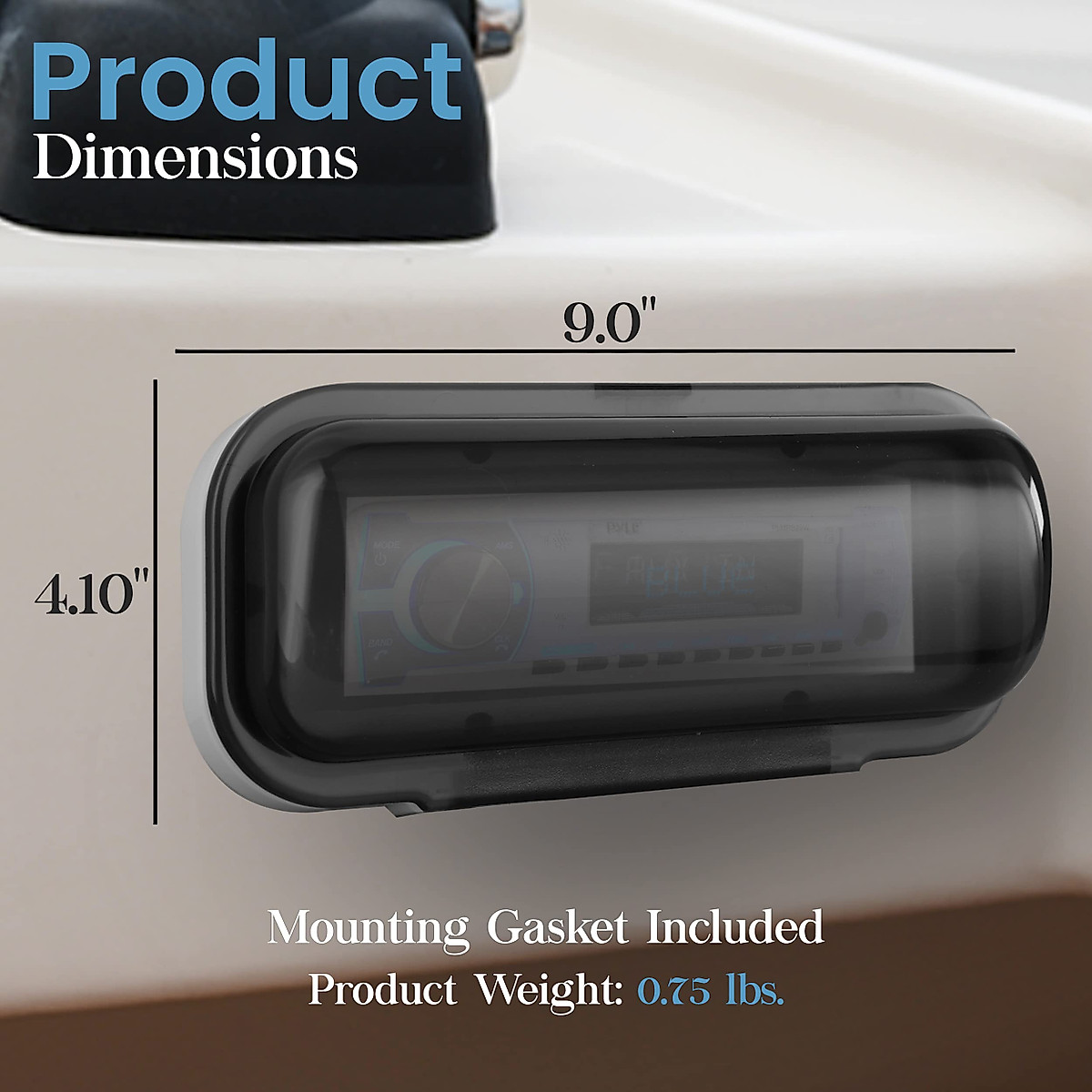 Pyle Water Resistant Marine Stereo Cover - Smoke Colored Heavy Duty Boat Radio Protector Shield with Flip-up Door & Spring Loaded Release - Mounting Gasket Included - Pyle PLMRCW1,White