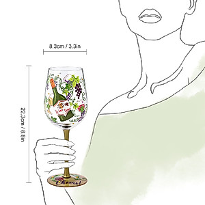 NymphFable Hand Painted Wine Glass 15oz Green Vines Purple Grapes Cocktail Glasses Birthday Wine Gifts for Wine Lover