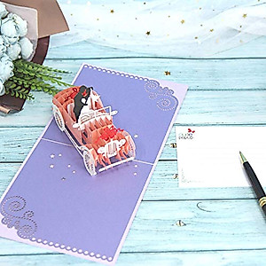 CUTE POPUP - Anniversary Card with Bride and Groom in Wedding Car Design, Valentines Day Card, Thinking of You Card, Birthday Card, Surprising Present for Couple, Wife and Husband