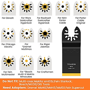 JTWEB Titanium Oscillating Tool Blade, 10PCS Oscillating Saw Blades Metal Cutting Multi Tool Blades Kits Wood and Metal Nails Plastic, Multitool Blades fit Dewalt Milwaukee Bosch Dremel Rockwell