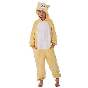 WOYASIM Flannel Costume Onesie Kids Halloween Easter Animal Cosplay for Girls Boys One Piece Shiba Inu 110