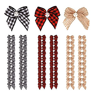 Meseey 60pcs 1" Mini Buffalo Check Plaid Red and Black Ribbon Burlap Bow White and Black Gingham Ribbon Double Bows for Packages Gift Wrapping Christmas Decoration