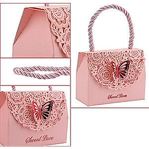 Driew Butterflies Purse Party Favor bags, 20 Pack Baby Shower Candy Gift Chocolate Favor Box Set with Handle for Wedding Decorative, Anniversary, Birthday Parties, Bridal Showers - Pink, 3.5"x1.6"x2.8"