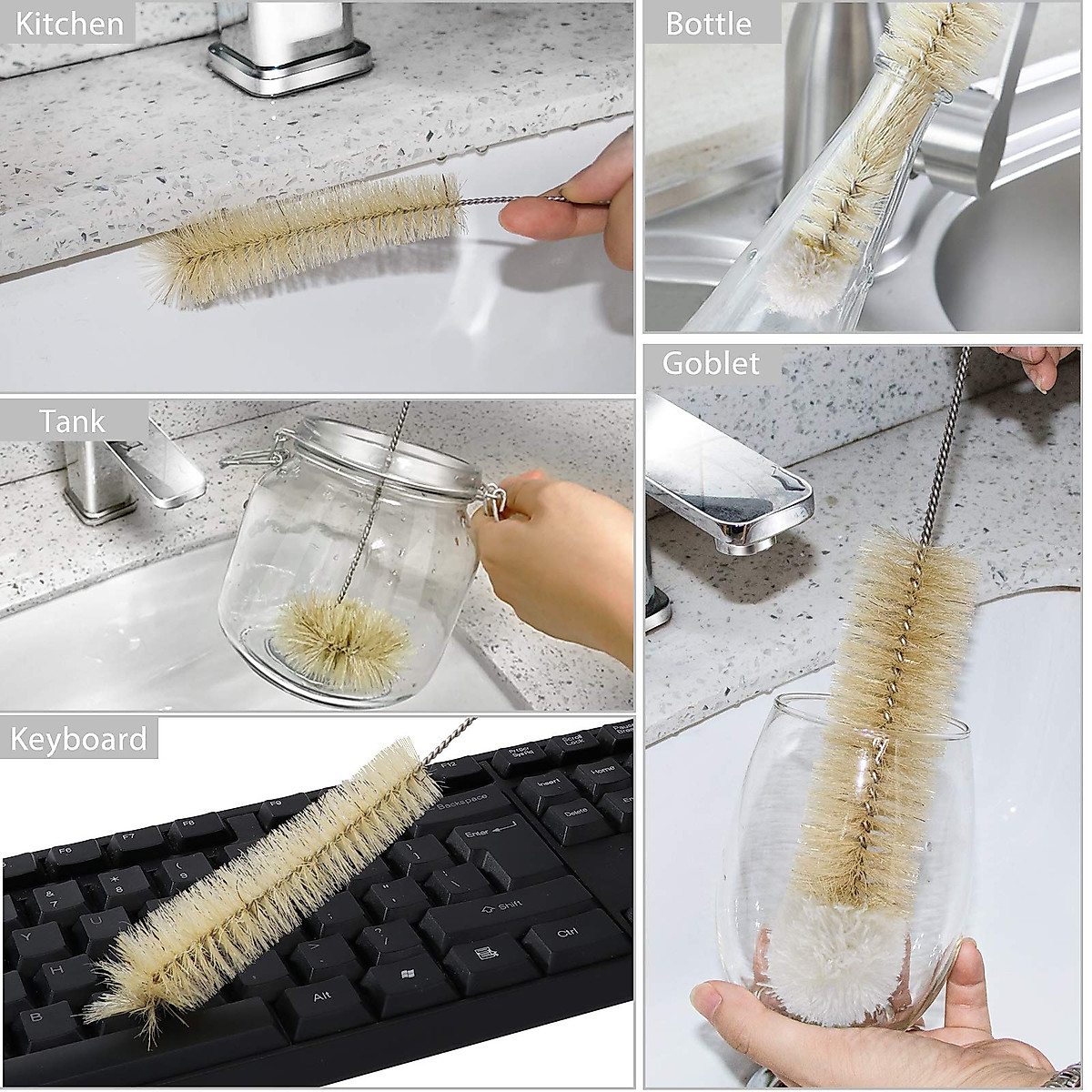 MASTERTOP 9 Pieces Bottle Brush Set - Long Water Bottle and Straw Brush Cleaning Set BPA Free Bottle Cleaner Brush for Baby Bottle Pipes Coffee Grinder Teapot Narrow Neck Wide Mouth Water Bottles