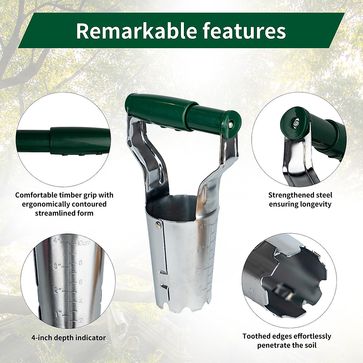 KDMY Bulb Planter with Depth Mark- Ideal Bulb Transplanter for Planting Green, Hand Dibber Garden Tool, Seed Planter Tool with Depth Mark - 11" Seed Dispenser for Planting Steel