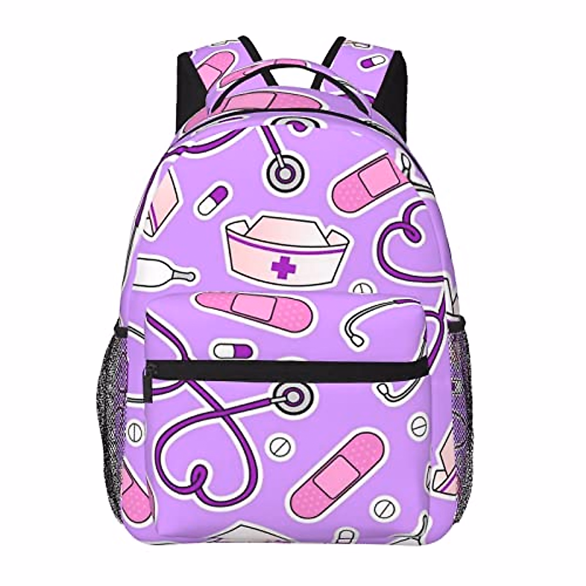 DMORJ Nurse Pattern Purple Lightweight Casual Student Backpack =>> Light And Portable, Suitable For School, Work, Weekend Vacation, Travel, 7.8x11.4x15.7 Inch
